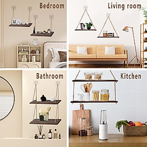 Chihutown Wood Hanging Shelves for Wall, Wall Hanging Shelf, Window Plant Shelves, Floating Wall Shelves for Living Room Bedroom Bathroom Kitchen (Dark Brown)