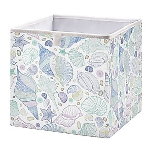 Burbuja Seashell Storage Cubes Fabric Storage Bins Foldable Closet Organizer Basket with Handle, 11x11x11 Cube