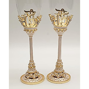 Lassos Boutique Quinceanera Sweet 15 Champagne Toasting Flutes and Cake Knife Pie Server Set, Gold (Champagne Flutes Only)