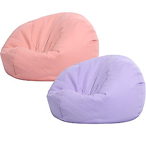 Sliner 2 Pcs Stuffed Animal Storage Bean Bag Chair Cover for Kids Adults (no Filler) Large Stuffable Zipper Beanbag Cover for Organizing Plush Toys or Memory Foam(Pink and Purple, Small)
