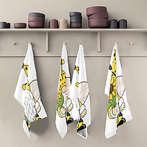 Kigai Kitchen Towels Set of 4, Cute Gnome and Sunflower Highly Absorbent Dish Towels Reusable Cleaning Cloths Washable Tea Towels Hand Towel 28 x 18 Inch