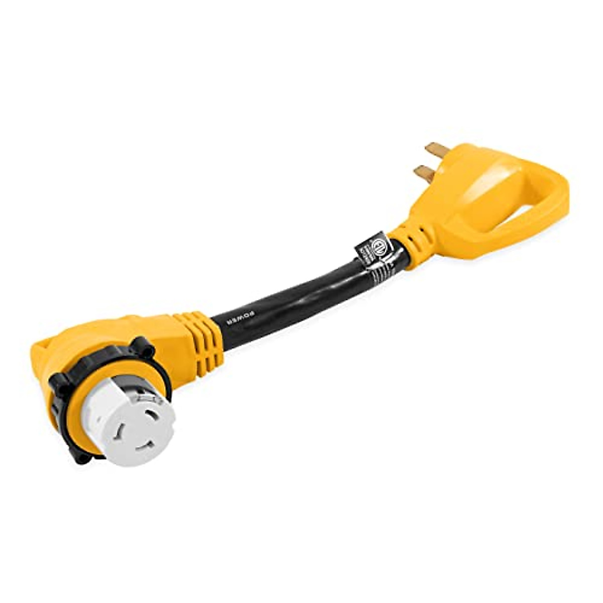 Camco - 21052 Heavy Duty Locking Female PowerGrip Adapter with Innovative 90 Degree Bend Design - 50 AMP Standard Male / 50 AMP 18" (55562)