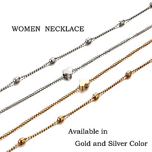 Artmiss Love Heart Layered Choker Necklace Delicate Beaded Pendant Necklace Silver Heart Double Chain for Women