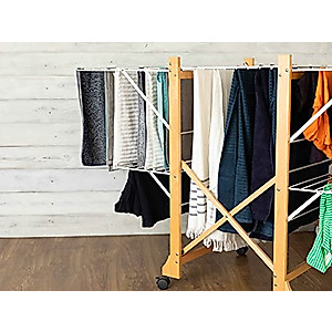 Scandinaf Foldable Clothes Drying Rack | Collapsible Drying Racks for Laundry | Extra Large and Heavy Duty Clothing Drying Rack with Iron Wires and Wooden Legs and 2 Levels with 91 Ft Drying Area