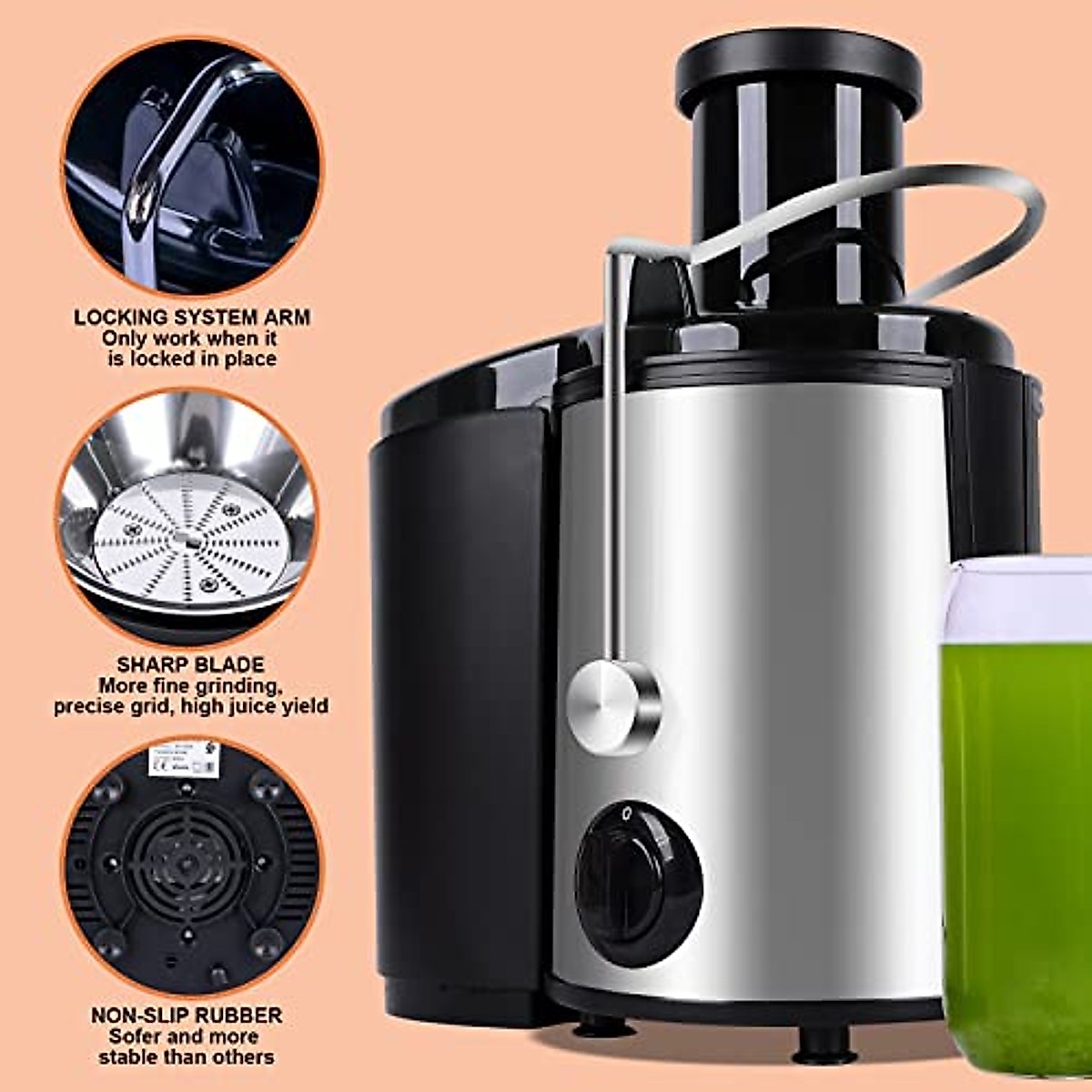 LafingKiz Juicer, 800W Centrifugal Juicer Extractor with Extra Large 3" Feed Chute, 2 Speeds, Easy to Clean, Electric Juicer for Whole Fruits and Vegetables, BPA-Free