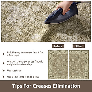 AMOAMI-Vintage 8'x10' Area Rugs for Living Room Washable Area Rug Non-Slip Low Pile Non-Shedding Floral Print Carpet for Bedroom Dining Room Office Double Latte