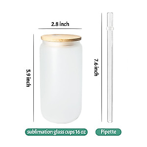 ZREGGUR 25 packs Drinking Glasses with Bamboo Lids and straw,16oz Frosted can Shaped sublimation Blanks tumblers, Beer Glasses, Iced Coffee Glasses, Ideal for Cocktail, Whiskey, Gift…
