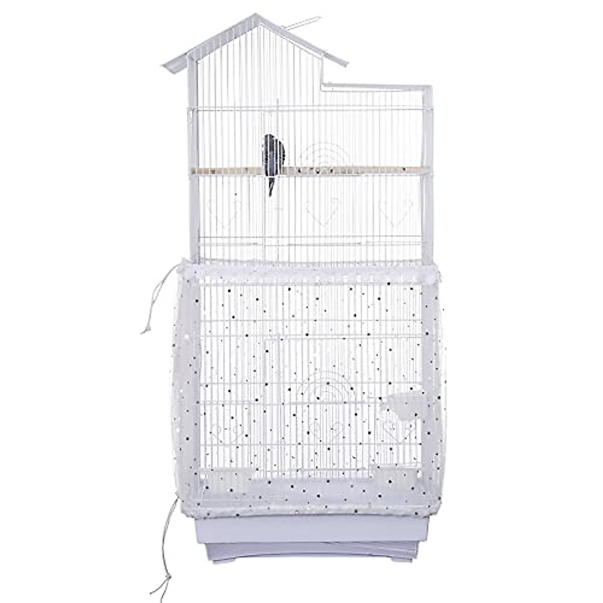 Perfitel Universal Birdcage Cover Seed Catcher Parrot Birdcage Nylon Mesh Guard Netting with lace (Not Included Birdcage，1 Piece) (80 x 18 inch, White)…