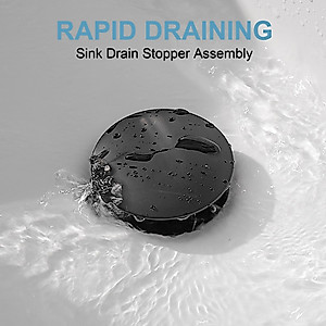 Homevacious 1 5/8" Bathroom Faucet Vessel Vanity Sink Pop Up Drain Assembly Stopper Fits Bathroom Standard Sink Hole 1-1/2" to 1-3/4" Matte Black Plug with Overflow Push & Seal