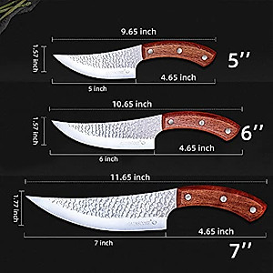 GAINSCOME Handmade Stainless Steel Boning Knife Kitchen Forged Chinese Vegetable Knives Fishing Knife Meat Cleaver Outdoor Cutter Butcher Knife Sharp A-Viking Knife Camping BBQ (6 inch)