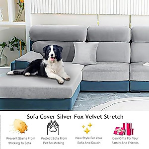 KEUNGSHEK Velvet Sofa Slipcover,Suitable for Multi-Seater Sofas,Sofa Backrest Cover,Sofa Seat Cushion Cover,L-Shaped Sofa Cover,Anti-Slip High Elasticity,L Shape Seat Cover,Stone Blue