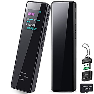 64GB Smart Digital Voice Recorder with Playback - Audio Voice Recorder for Lectures Meetings, Recording Device Dictaphone Sound Tape Recorder with Card Reader