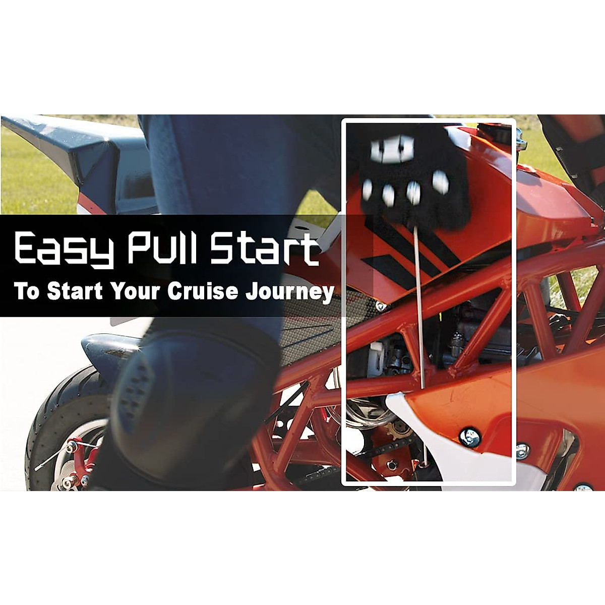 FRP 50cc 2-Stroke Pocket Bike 03, EPA Approved Gas Pocket Bike for Kids W/Strong Dual Brake, Realistic Racing Pocket Rocket Max Speed 20 Mph, Mini Bike Max Weight 165 LB-Ultra Edition (Orange)