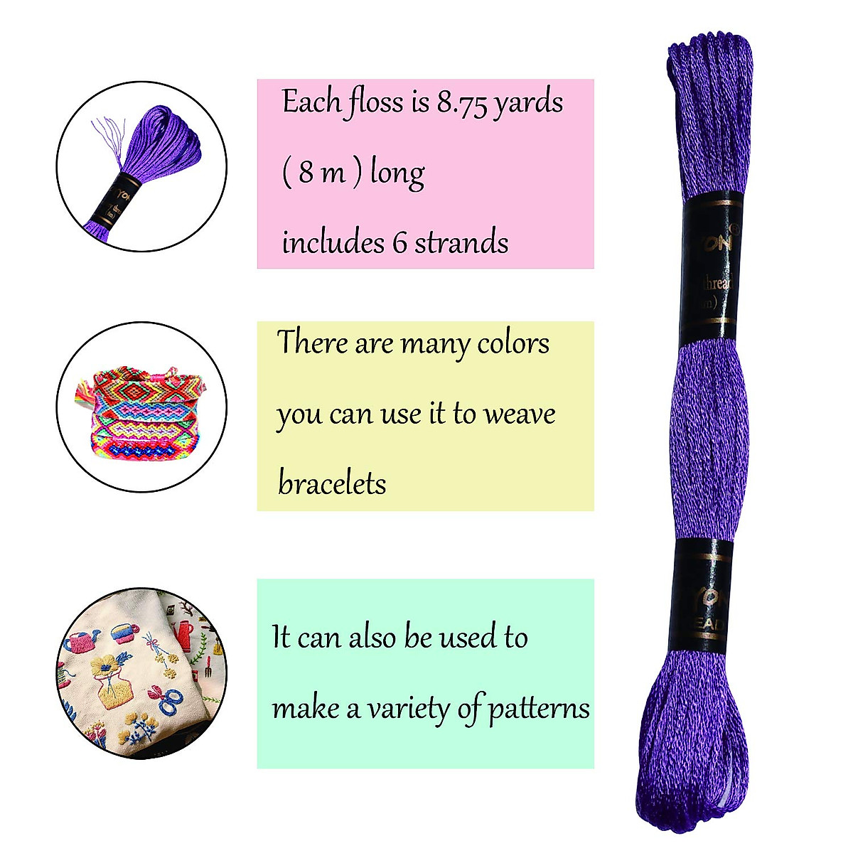 61 Rainbow Colors Embroidery Floss -Friendship Bracelet String-Embroidery Thread for Cross Stitch, Hand Embroidery, String Art