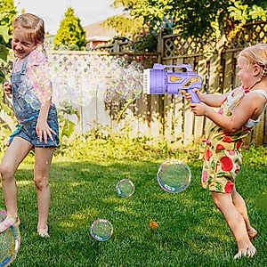 Winsenpro Bubble Gun,2-Pack 69 Holes Bubble Machine Gun with Light and 8 Bottles Bubbles Solution,Bubble Blower for Toddlers Summer Outdoor Toys Games Party Favors Gifts (LightBlue+Purple)