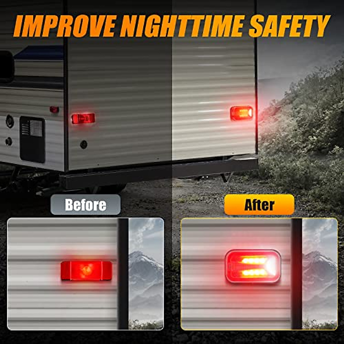 CAFOPAR Wireless Magnetic Trailer Lights Kit, LED Trailer Rear Light with 2 Charging Ways, Universal Running Stop Turn Signal License Plate Light for Tow Trucks, Caravans, Campers, RV, Boat