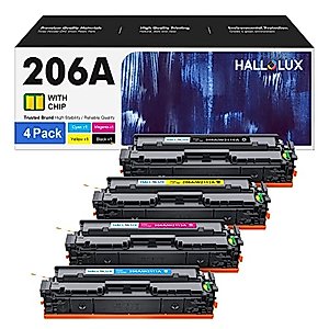 HALLOLUX 206A Toner Cartridge (with chip) Replacement for 206A 206X W2110A W2110X Compatible with Color Pro MFP M283fdw M283cdw M283 M255 M255dw M282nw Printer Toner (4 Pack)