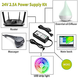 24V 2.5A Power Supply Adapter 110V-240V AC to DC 24 Volt 60 W Charger Power Cord for Logitech Racing Wheel,LED Strips, LCD Monitor,CCTV Camera