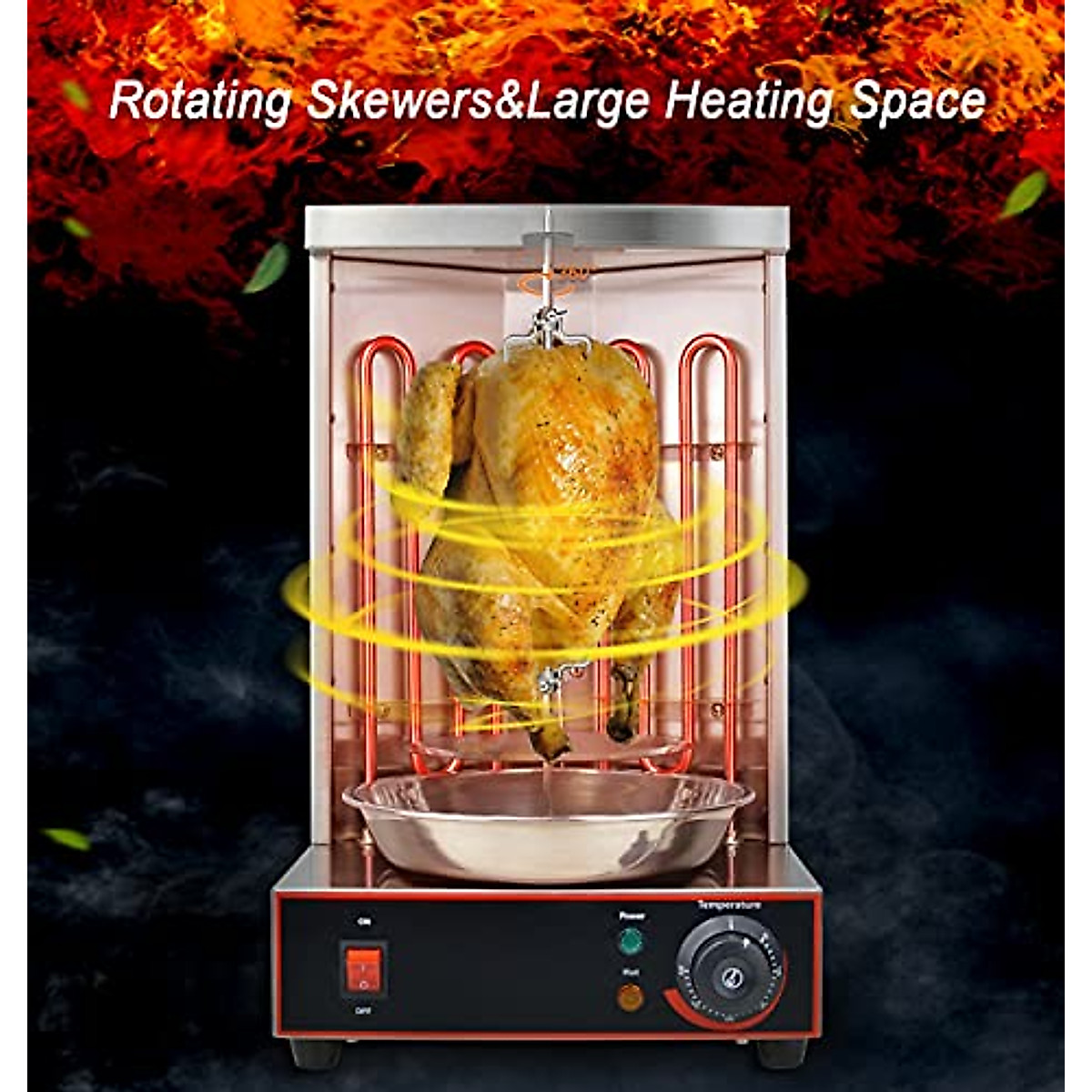 NJTFHU Electric Shawarma Machine Home Vertical Rotisserie 110V Gyro Broiler with 2 Heating Tubes Meat Catcher for Home,Outdoor,Garden Rotisserie