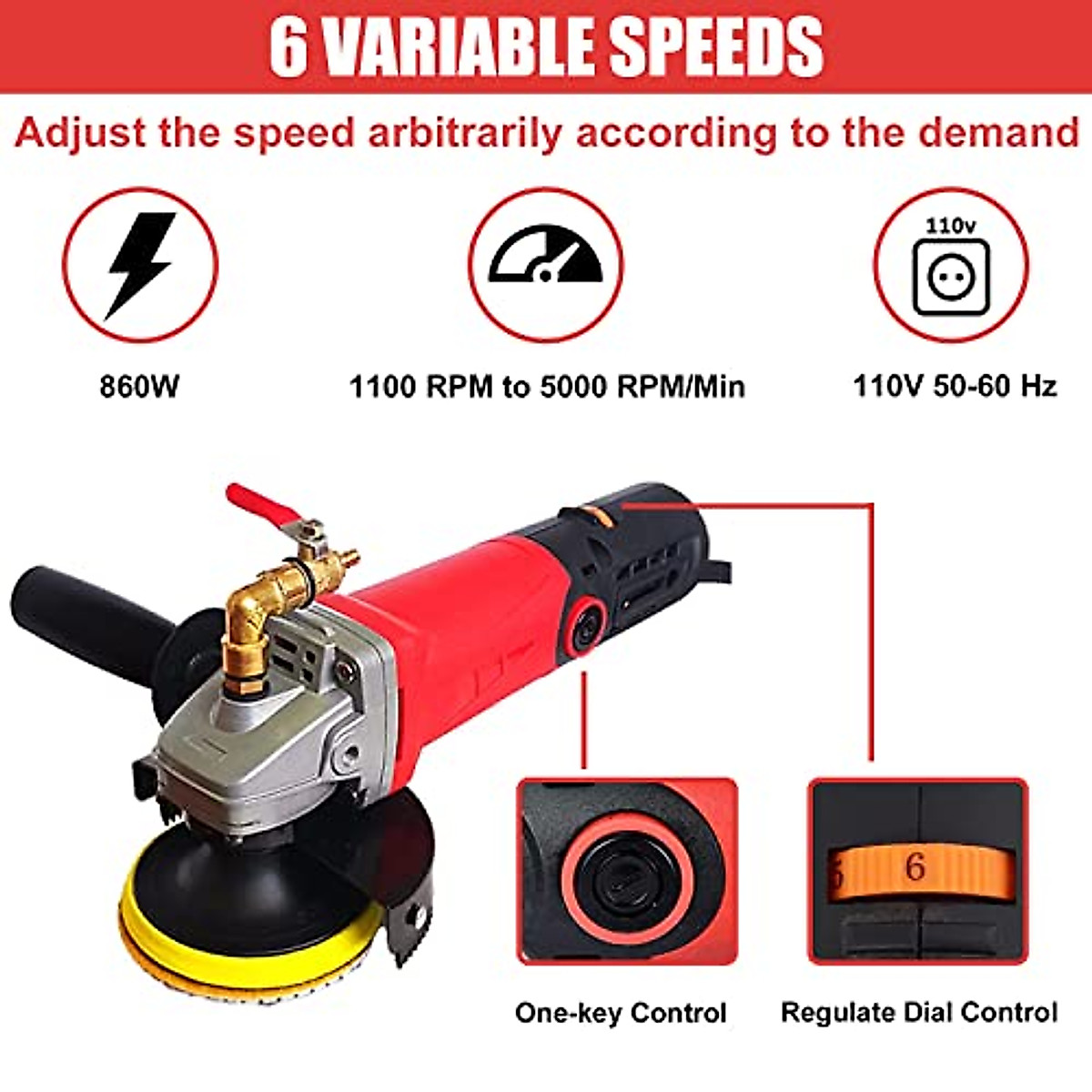 Ganggend Wet Polisher with 4'' Diamond Polishing Pad Tools Kit, Variable Speeds, 860W/110V Wet Buffer, Low-noise Buffing Machine for Concrete / Stone Countertop, Floor Surface, Marble, Ceramic Tile