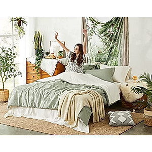 Geniospin Full Comforter Set, Bed in a Bag Sage Green Bedding Sets 7-Pieces, Botanical Pattern, All Season Comfortable Seersucker Bedding with Comforter, Sheets, Pillowcase & Shams(Full,80"x90")