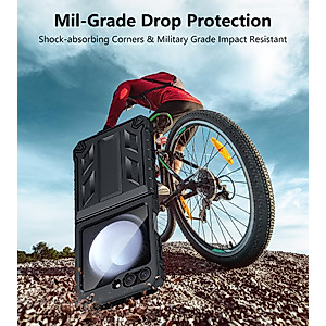 FNTCASE for Samsung Galaxy Z-Flip5 Case: Military Grade Protection Shockproof Cell Phone Cover with Built-in Screen Protector & Kickstand | Protective Rugged Armor Case for Z Flip 5 (2023) - Black