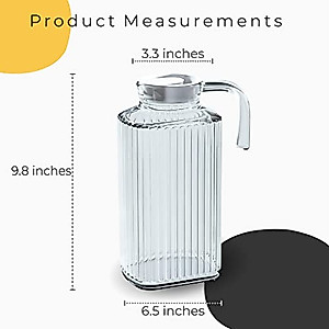 Xabono 1.8 L (62.5 oz) Glass Pitcher with Lid 2 Quart Pitcher with Lid Strong Glass Glass Pitcher Fridge Glass Water Pitcher Juice Sangria Ice Tea Glass Milk Bottle with Lid Glass Handle Glass Carafe