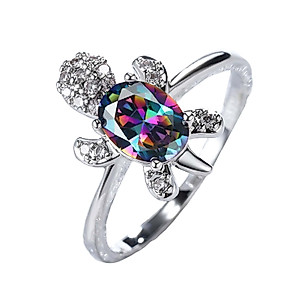 oAtm0eBcl Silver Turtle Animal Ring for Women Girl. Oval Cubic Zirconia Halo CZ Knuckle Rings Wedding Bands Promise Rings for Women,Blue,US 7