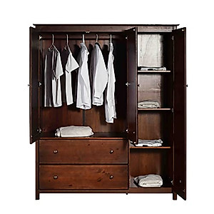 Grain Wood Furniture Shaker 3-Door Wardrobe, Cherry