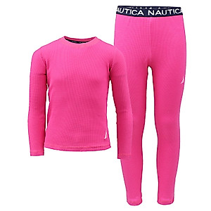 Nautica Girls' 2-Piece Shirt & Pants Base Layer Long Johns Waffle Thermal Underwear Set (Fuchsia, 4)