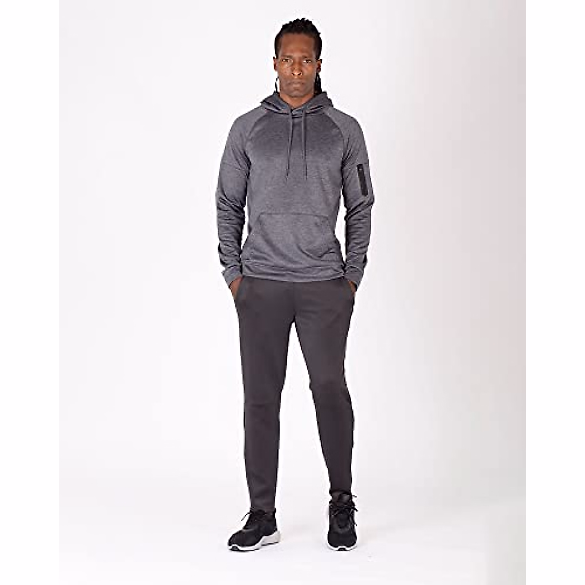 Layer 8 Men's Hoodie Performance Light Weight Tech Fleece Pullover Training Workout Athletic Sweatshirt Hooded Fitness Top (Medium Basalt Hthr)