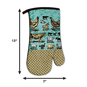 Oven Mitt and Potholder Kitchen Set | 3 Piece Vintage Farm Animals Kitchen Accessory | Perfect for Home and Professional Use | Hands Protection Waterproof Oven Glove, Potholder and Tea Towel