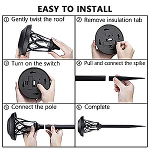 GIGALUMI Solar Pathway Lights Outdoor 6 Pack, Solar Garden Lights Warm White, Black Super Bright High Lumen Waterproof Metal Automatic Solar Lights for Path, Garden, Lawn, Patio and Walkway