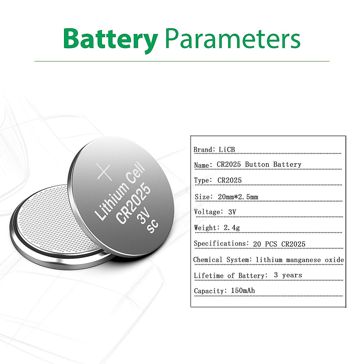 LiCB CR2025 Battery,CR2025 Lithium Batteries,3 Volt Coin & Button Cell (20-Pack)