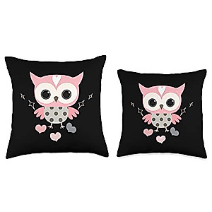 Cute Owl Gifts Pink Owl Tee With Polka Dots Girls Cute Gifts Pink Owl Tee with Polka Dots for Toddler Throw Pillow, 16x16, Multicolor