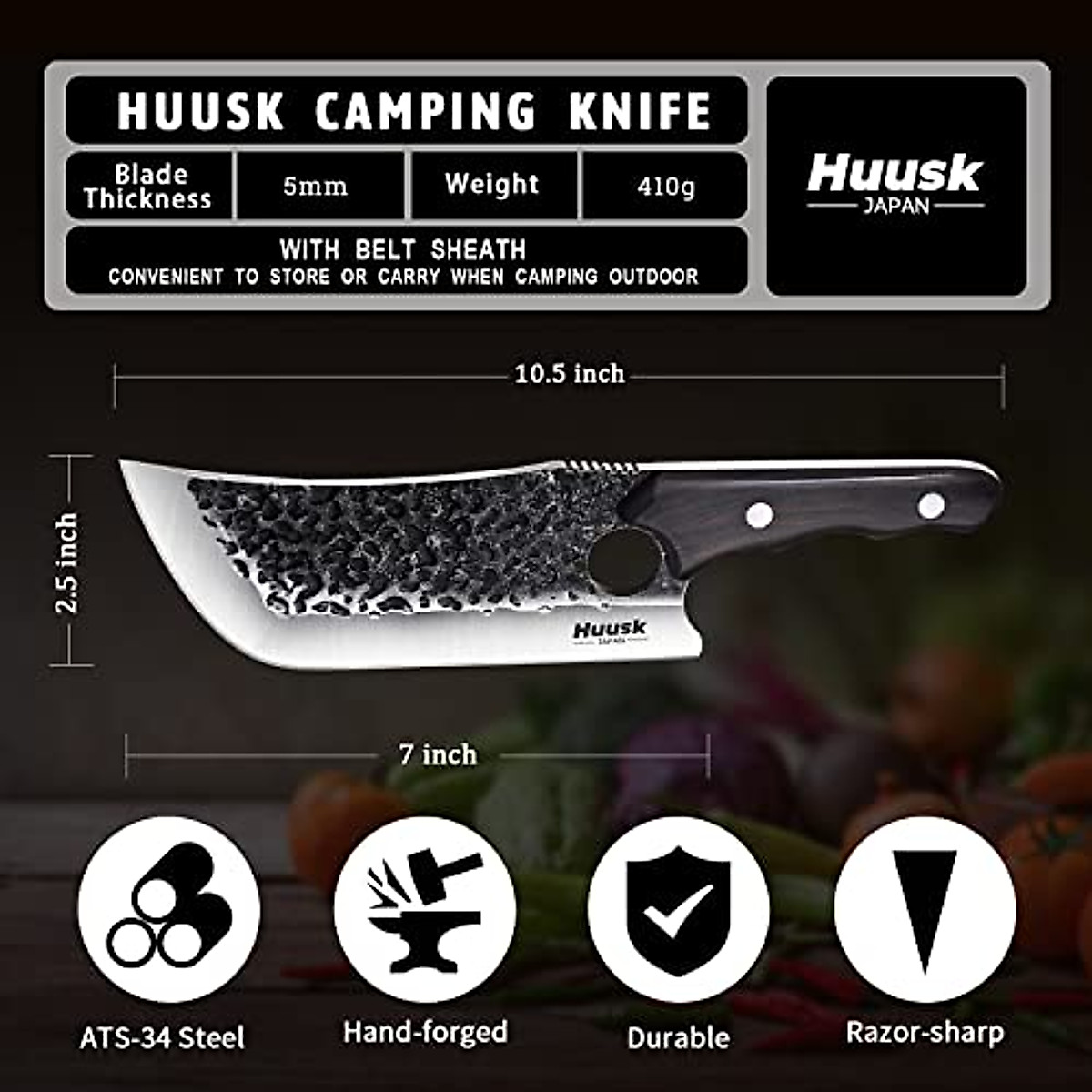 Huusk Upgraded Viking Knives Hand Forged Boning Knife Bundle with Hand Forged Deboning Knife with Sheath