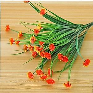 TOSSPER 1 Bundles Artificial Flowers, Fake Simulation Plant Plastic Shrubs for Home Garden Porch Window Wedding Party Decor (Orange)