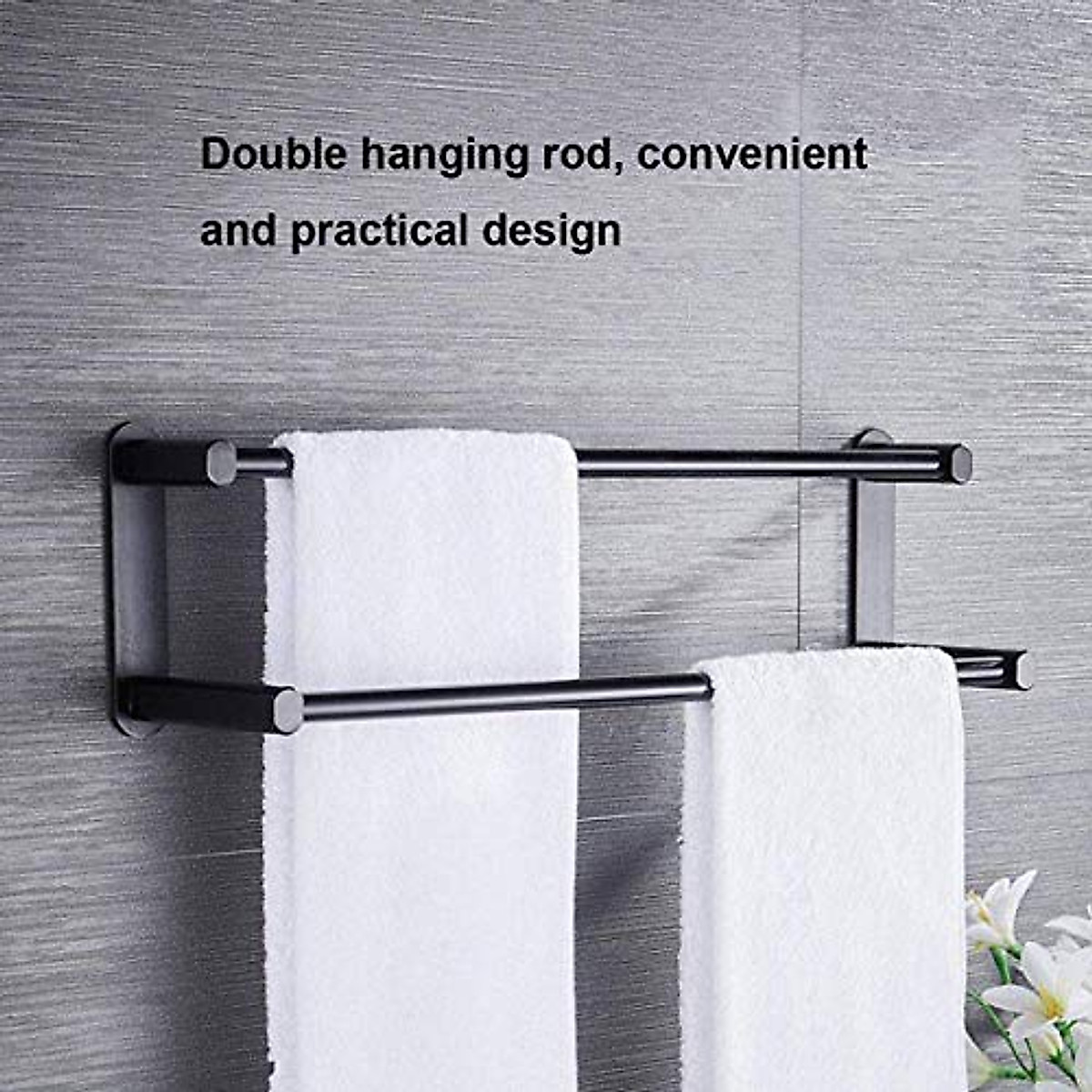 Double Tea Towel Holder for Hanging Over The Kitchen Cupboard Door - 41Cm/16.14Inch Towel Rack - No Drilling Necessary - /Silver/81Cm (Svart 51 cm)