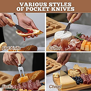 BIGTREE Bamboo Cheese Board and Knife Set, Charcuterie Board Serving Tray, Wine Meat Cheese Platter