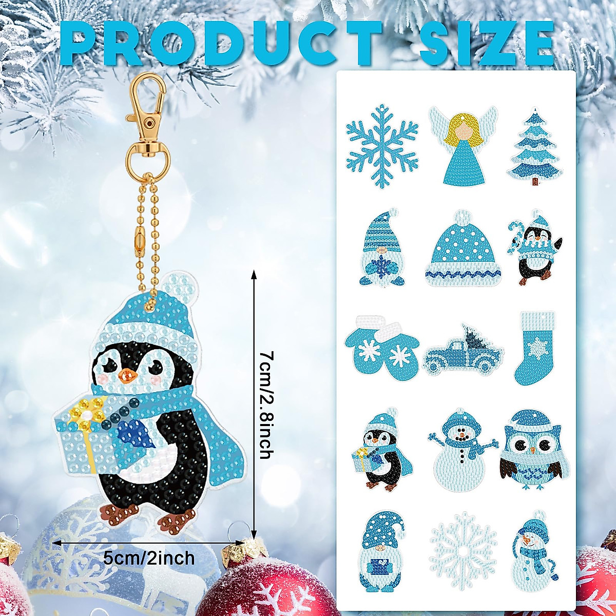 Yuxung 15 Pcs Christmas Diamond DIY Keychain 5D DIY Xmas Diamond Art Kit Hanging Decor Ornament Double Side Diamond Art Christmas Ornament for Art Christmas Craft(Cute)