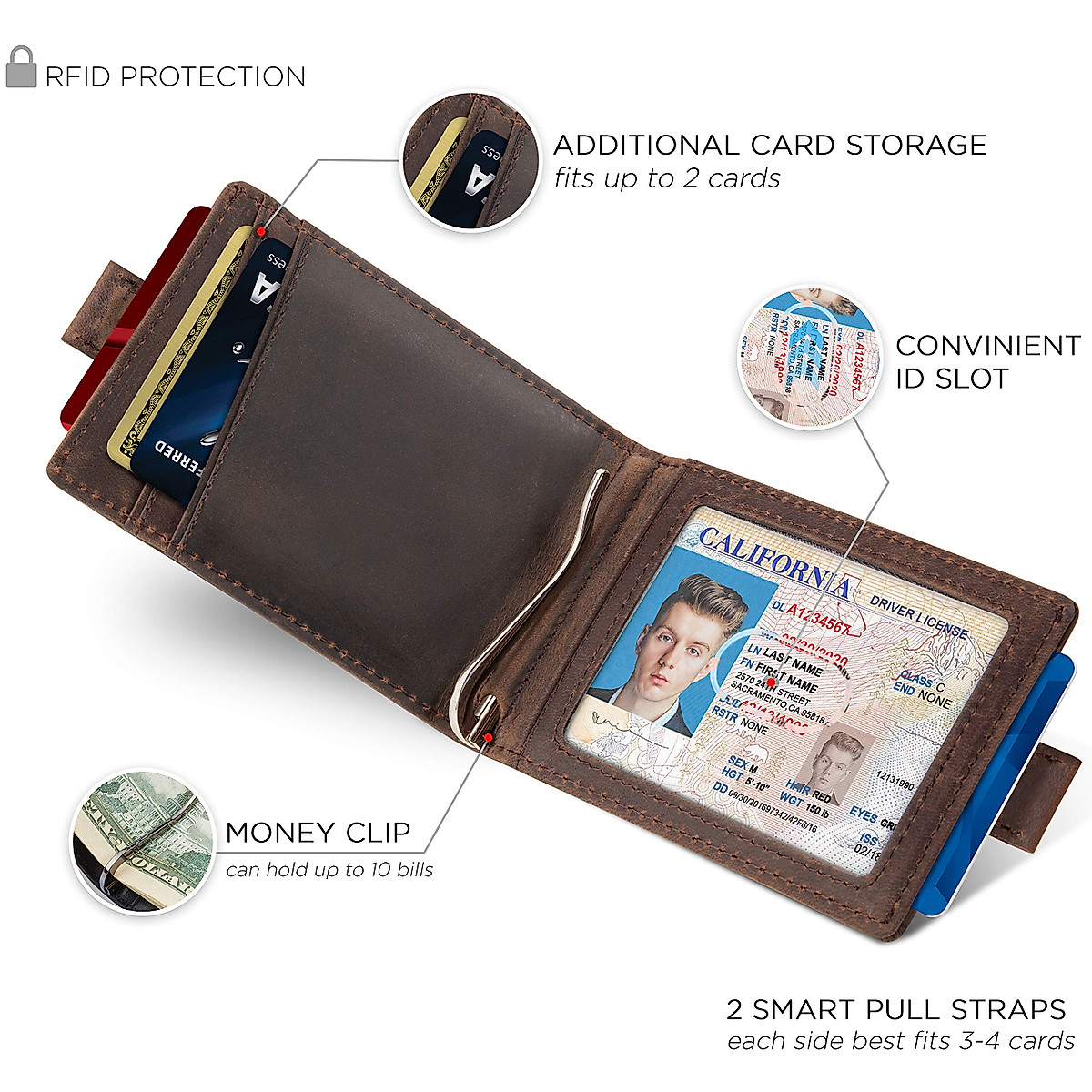 SERMAN BRANDS RFID Blocking Bifold Slim Genuine Leather Minimalist Front Pocket Wallets for Men Money Clip (Texas Brown 3.0)