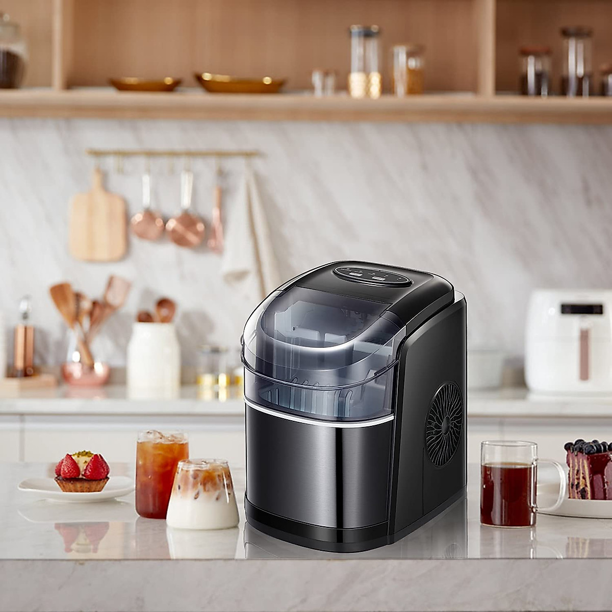 R.W.FLAME Countertop Ice Makers Machine - 26LBS/24H Ice Cube Maker Portable Self Cleaning Ice Machine,2 Ice Sizes S/L (Classic Black)