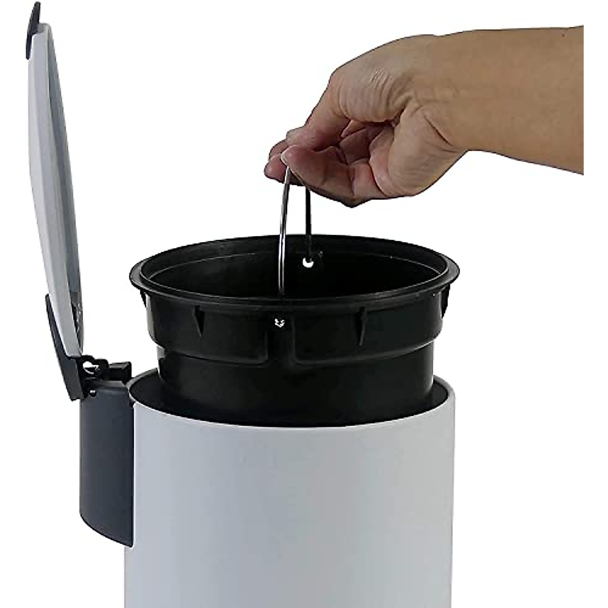 Kela Bathroom Trash Can with Soft Close, Step-On Lid, White, 1.3 Gallons, 10 inches Tall, Small Waste Basket