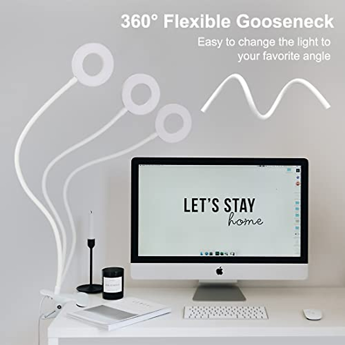 Bekada LED Desk Light with Clamp for Video Conference, USB Reading Light Laptop Light for Computer Webcam, Clip on LED Ring Light for Zoom Meetings , 3 Colors and 10 Dimming Level (White)