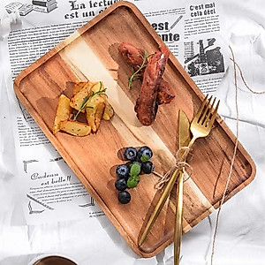 YOUEON Set of 2 Acacia Wood Serving Tray with Raised Lip, 14.2 x 9.5 Inch Rectangular Serving Tray, Appetizer Cheese Plate, Sandwich Dessert Trays, Wood Plates for Food, Coffee, Fruit, Cookie