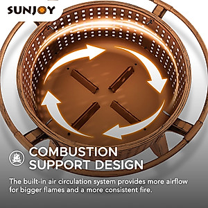 Sunjoy Fire Pit 30 in. Outdoor Wood-Burning Fire Pit, Patio Woven Round Steel Firepit Large Fire Pits for Outside with Spark Screen and Poker
