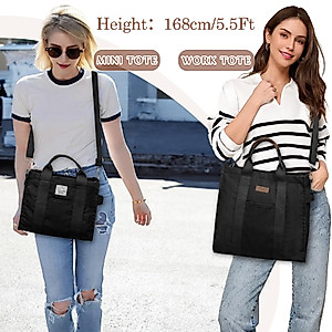 VASCHY Canvas tote bag, Casual Reusable Work Totes for Women Teachers with Zippers Pockets Crossbody Shoulder Bag Purse Black