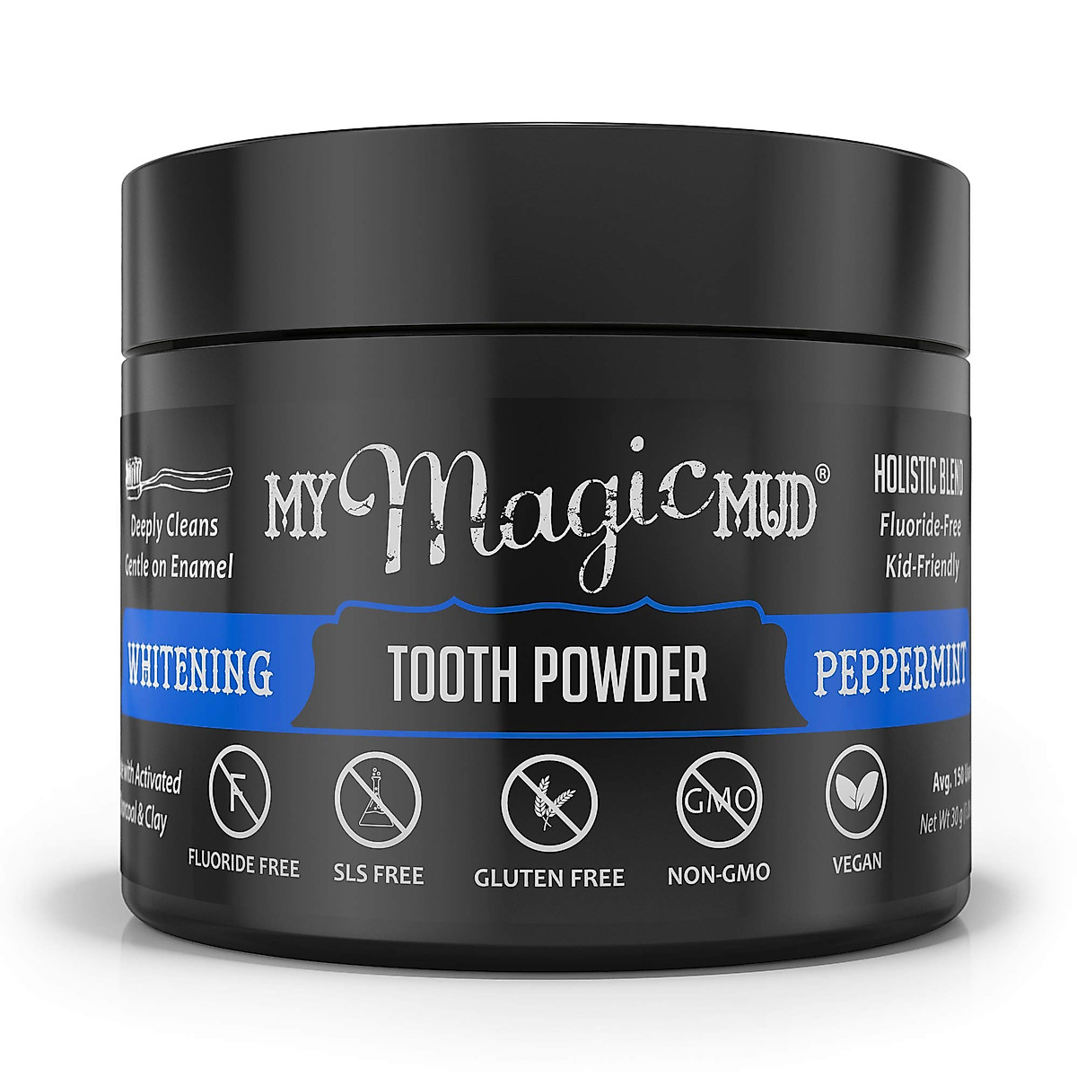 My Magic Mud - Whitening Tooth Powder, Polishing, Brightening, Charcoal, Peppermint, 1.06 oz. (150 uses)