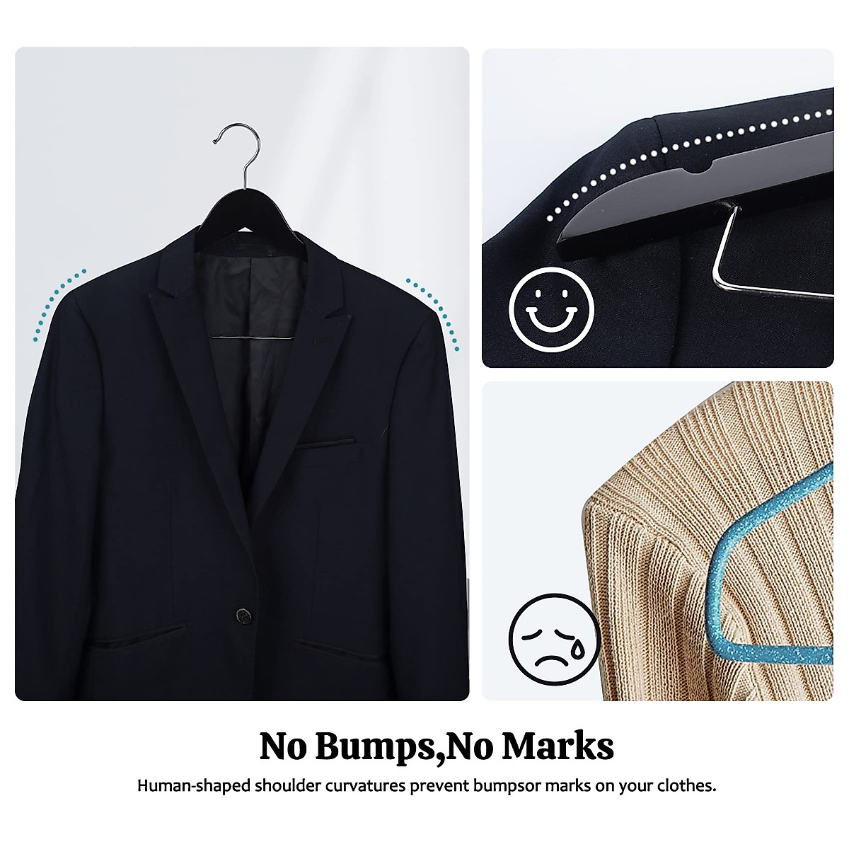 HOUÍSM Wooden Suit Hangers Skirt Hangers with Clips, 16Pack Solid Wood Pants Hangers with Heavy-Duty Clips, Premium Smooth Finish Black Wooden Hangers for Clothes Coat, Jeans, Blouse