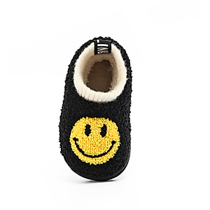 KDZPW Toddler Boys Girls House Slippers Indoor Smile Face Funny Plush Home Shoes Warm Socks for Kids Black 170